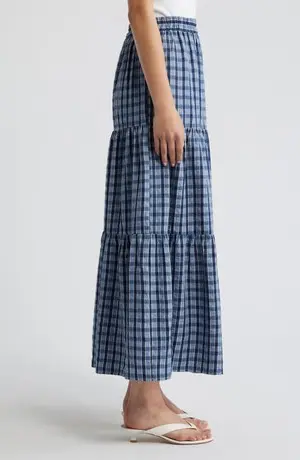 Princess Polly Rockwell Check Tiered Midi Skirt