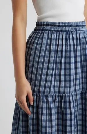 Princess Polly Rockwell Check Tiered Midi Skirt