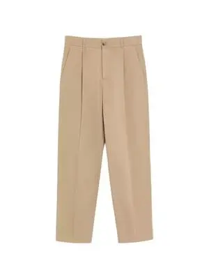 Valentino Garavani Trousers In Cotton Gabardine With Vlogo Embroidery - Neutrals