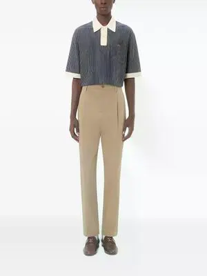 Valentino Garavani Trousers In Cotton Gabardine With Vlogo Embroidery - Neutrals