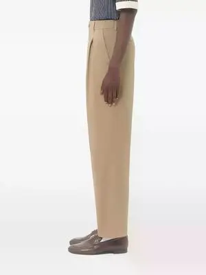 Valentino Garavani Trousers In Cotton Gabardine With Vlogo Embroidery - Neutrals