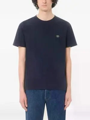 Valentino Garavani Cotton T-shirt With Vlogo Embroidery - Blue