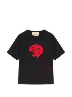 Valentino Garavani Cotton T-shirt With Panther Print - Black