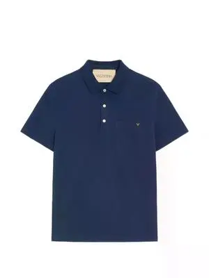 Valentino Garavani Polo Shirt In Cotton Piqué With Vgold - Blue