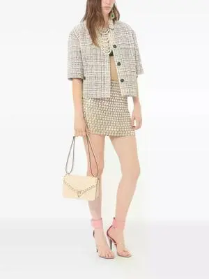 Valentino Garavani Rockstud Small Shoulder Bag In Grainy Calfskin - Neutrals