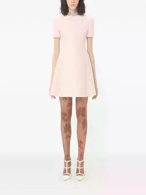 Valentino Garavani Embroidered Crinkle Cotton Tweed Short Dress - Pink