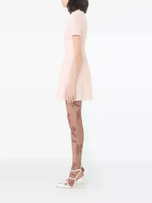Valentino Garavani Embroidered Crinkle Cotton Tweed Short Dress - Pink