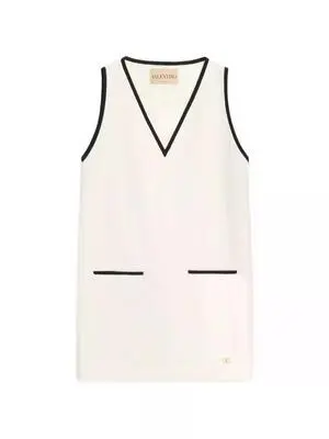 Valentino Garavani Short Dress In Canestrello Cotton Tweed - Neutrals