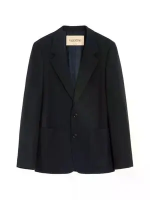 Valentino Garavani Single-breasted Jacket In Natté Wool - Blue