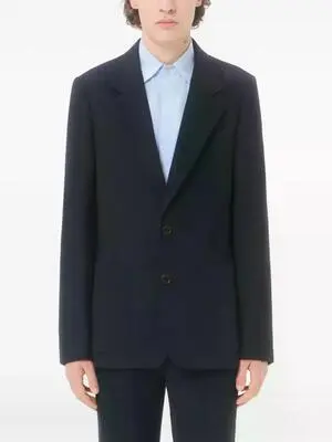 Valentino Garavani Single-breasted Jacket In Natté Wool - Blue