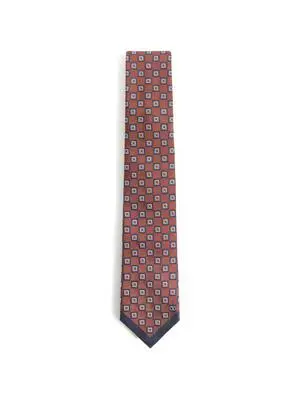 Valentino Garavani Jacquard Silk Neck Tie With Geometric Pattern - Brown