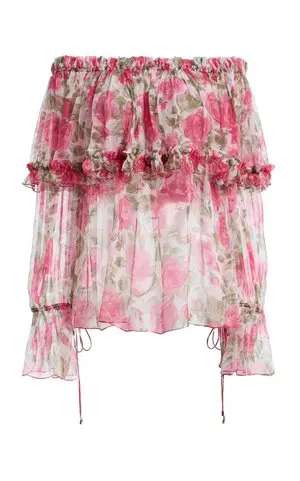 Chloé Off-the-shoulder Floral Silk Blouse - Pink