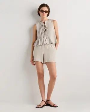 Quince 100% European Linen Pleated Tank Top - Flax