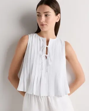 Quince Linen Pleated Tank Top - White