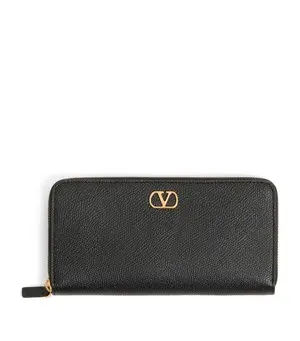 Valentino Garavani Leather Vlogo Signature Zip-around Wallet - Black