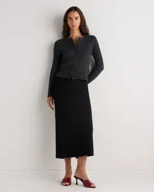 Quince Organic Cotton Cable Cardigan - Charcoal