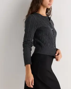 Quince Organic Cotton Cable Cardigan - Charcoal