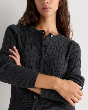 Quince Organic Cotton Cable Cardigan - Charcoal