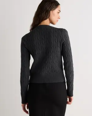 Quince Organic Cotton Cable Cardigan - Charcoal