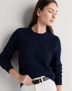 Quince Organic Cotton Cable Knit Crewneck Sweater - Navy
