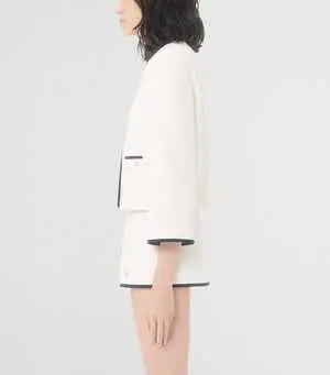 Valentino Garavani Cropped Cotton Tweed Jacket With Contrast Trim - Ivory