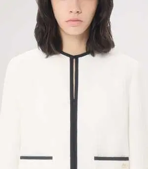 Valentino Garavani Cropped Cotton Tweed Jacket With Contrast Trim - Ivory