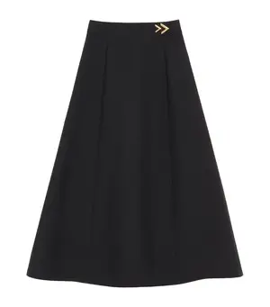 Valentino Garavani Wool-silk Crepe Midi Skirt With Gold-tone Hardware - Black