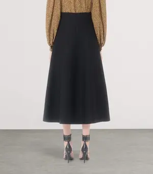 Valentino Garavani Wool-silk Crepe Midi Skirt With Gold-tone Hardware - Black