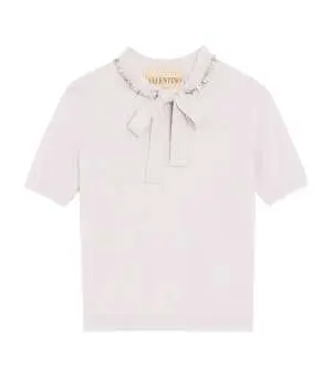 Valentino Garavani Virgin Wool T-shirt With Rhinestone Embellishment And Tie Detail
