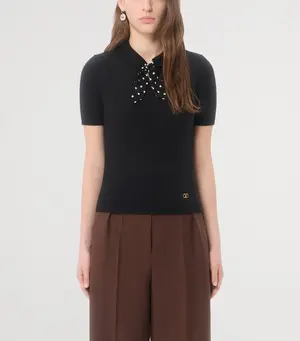 Valentino Garavani Virgin Wool-blend Necktie Slim Polo Sweater - Black