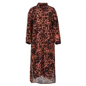 CONQUISTA Animal Print Midi Dress With Side Slits - Brown