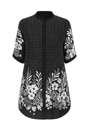 CONQUISTA Printed Cotton Poplin Shirt With Side Slits