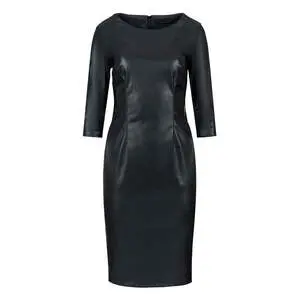 CONQUISTA Faux Crocodile Leather Dress With 3/4 Sleeves