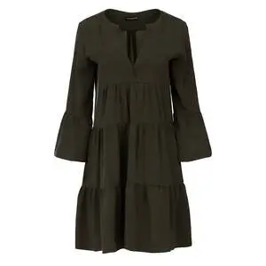 CONQUISTA Tencel Gathered Seams Dress With Bell Sleeves - Yellow
