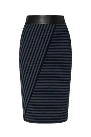 CONQUISTA Midi Pencil Skirt With Diagonal Stripe Design