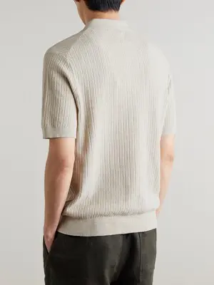 Nn07 Nolan 6695 Textured-knit Organic Cotton Shirt - Neutrals
