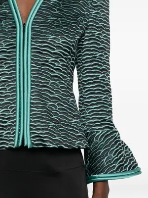 Emporio Armani Textured Ruffled Sleeve Zip-up Jacket