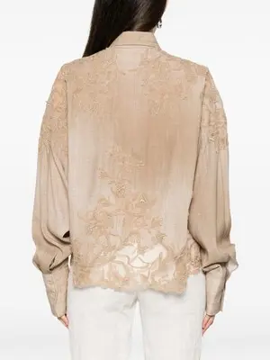 Ermanno Scervino Embroidered Lace Trim Shirt - Brown