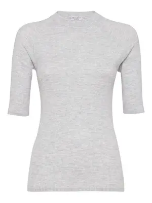 Brunello Cucinelli Ribbed Cashmere Blend Sweater - Beige
