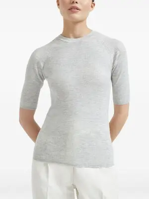 Brunello Cucinelli Ribbed Cashmere Blend Sweater - Beige