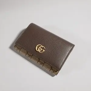 Gucci Bi-color Gg Marmont Card Case Leather
