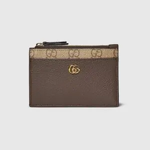 Gucci Bi-color Gg Marmont Zip Key Pouch Leather - Brown