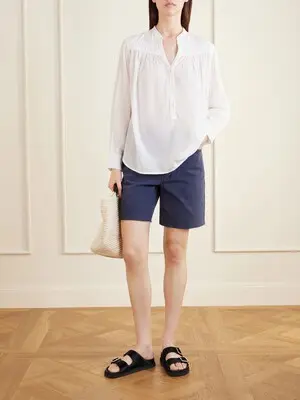 NILI LOTAN Clarys Embroidered Cotton-voile Blouse - Neutrals