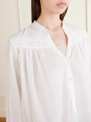 NILI LOTAN Clarys Embroidered Cotton-voile Blouse - Neutrals