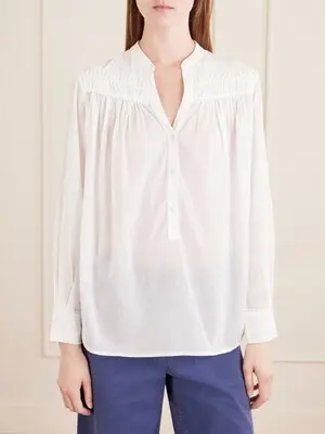NILI LOTAN Clarys Embroidered Cotton-voile Blouse - Neutrals