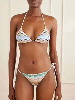 Missoni Striped Metallic Crochet-knit Triangle Bikini - Multi