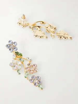 JENNIFER BEHR Adeline Gold-tone Crystal Floral Drop Earrings