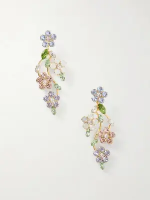 JENNIFER BEHR Adeline Gold-tone Crystal Floral Drop Earrings - Multi