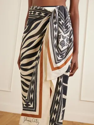 Johanna Ortiz Golden Horizon Printed Cotton Pareo - Black