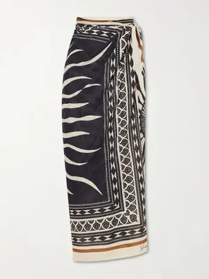 Johanna Ortiz Golden Horizon Printed Cotton Pareo - Black